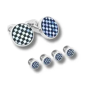 Tateossian Thompson Black White Bronze Mosaic Plated Shirt Studs - Silver