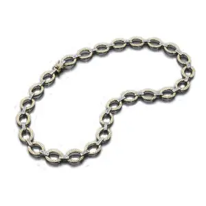 GENEVIVE White / Black / Silver Dark Sterling Silver Chain Necklace