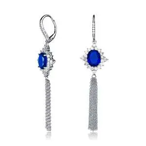 GENEVIVE Sterling Silver Deep Blue Cubic Zirconia Tassel Earrings - Blue/white/silver