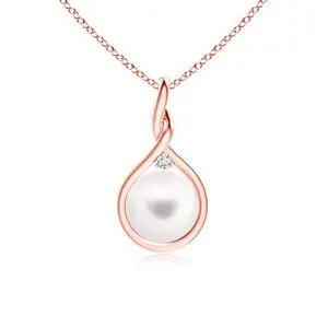 GENEVIVE White / Rose Gold Sterling Silver With Rose Gold Plated White Round Shell Pearl With Clear Cubic Zirconia Pendant Necklace - White/rose Gold