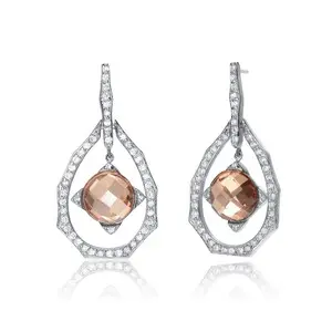 GENEVIVE White / Brown / Silver Sterling Silver Clear & Copper Cubic Zirconia Earrings - White/brown/silver