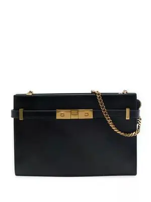 Saint Laurent 2020 Smooth Calfskin Manhattan Clutch With Chain Crossbody Bag - Black