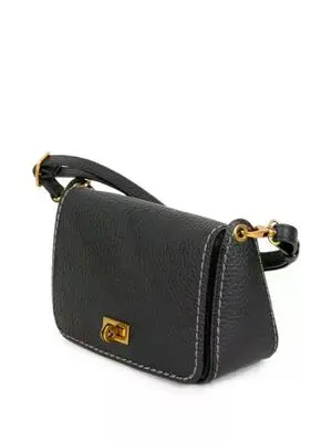 VISONA` Contrast-stitch Pebbled Shoulder Bag - Black