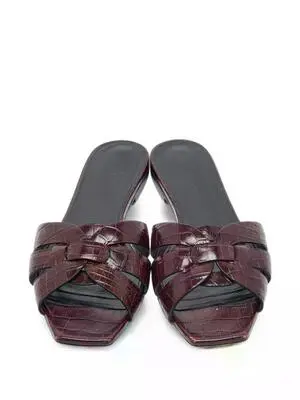 Saint Laurent Tribute Croc-embossed Slides - Red