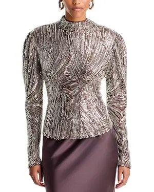 Rabanne Sequin Long Sleeve Top - Silver/brown