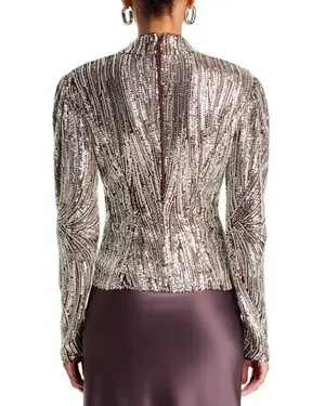 Rabanne Sequin Long Sleeve Top - Silver/brown