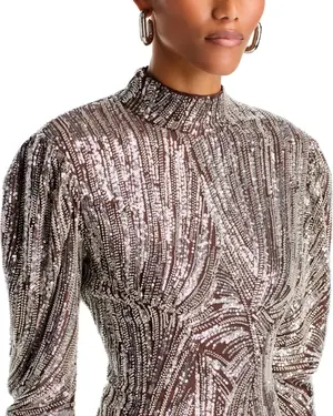 Rabanne Sequin Long Sleeve Top - Silver/brown