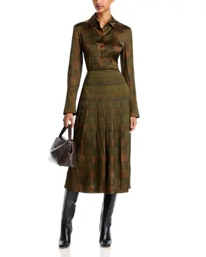 Lafayette 148 New York Silk Pleated Long Skirt
