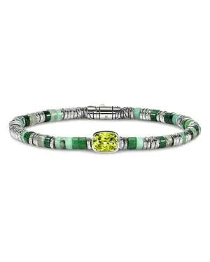 John Hardy Sterling Silver Heishi Multi Gemstone Bead Bracelet - Silver/green