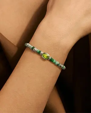 John Hardy Sterling Silver Heishi Multi Gemstone Bead Bracelet - Silver/green