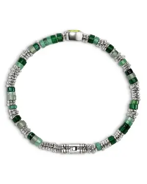 John Hardy Sterling Silver Heishi Multi Gemstone Bead Bracelet - Silver/green