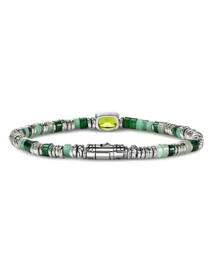 John Hardy Sterling Silver Heishi Multi Gemstone Bead Bracelet - Silver/green