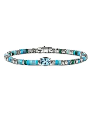John Hardy Sterling Silver Heishi Multi Gemstone Bead Bracelet - Silver/light Blue