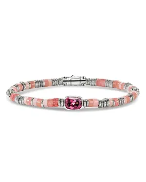 John Hardy Sterling Silver Heishi Multi Gemstone Bead Bracelet - Silver/red