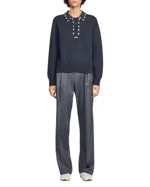 Sandro Antonia Embellished Polo Collar Sweater