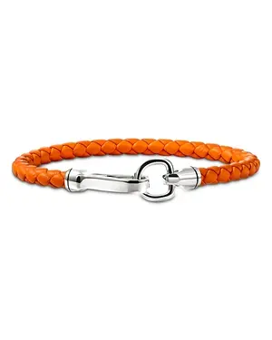 John Hardy Sterling Orange Leather Woven Bracelet - Silver