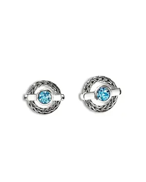 John Hardy Sterling Icon Swiss Blue Topaz Halo Stud Earrings - Silver