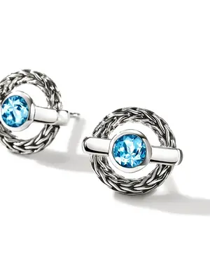 John Hardy Sterling Icon Swiss Blue Topaz Halo Stud Earrings - Silver