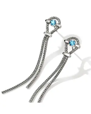 John Hardy Sterling Icon Swiss Blue Topaz Drop Earrings