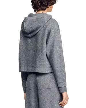 Sandro Luce Hooded Rhinestone Zip Cardigan