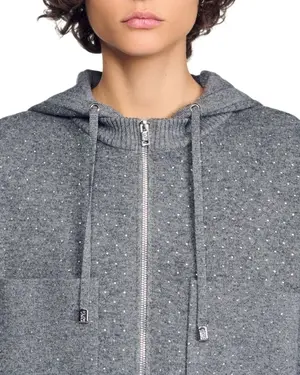 Sandro Luce Hooded Rhinestone Zip Cardigan