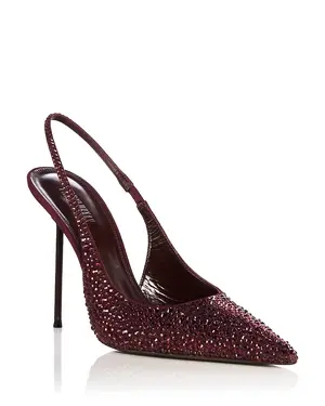 Paris Texas Lidia Crystal Embellished Slingback Pumps - Dark Ruby