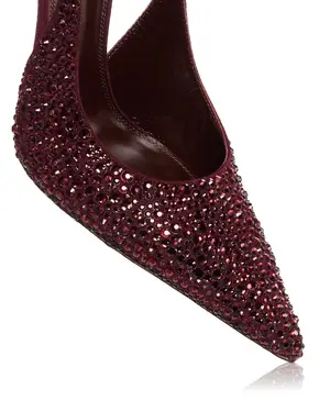 Paris Texas Lidia Crystal Embellished Slingback Pumps - Dark Ruby