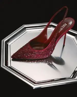 Paris Texas Lidia Crystal Embellished Slingback Pumps - Dark Ruby