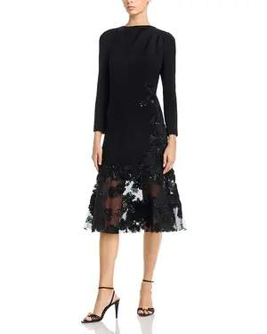 Rickie Freeman For Teri Jon Crepe Long Sleeve Embellished Hem Dress