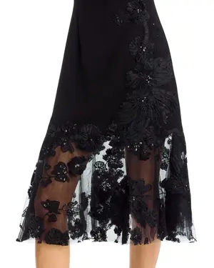 Rickie Freeman For Teri Jon Crepe Long Sleeve Embellished Hem Dress