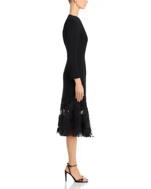 Rickie Freeman For Teri Jon Crepe Long Sleeve Embellished Hem Dress