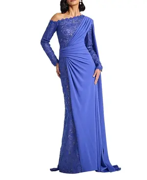 Tadashi Shoji Ravelle Embroidered Cape Gown - Blue Iris