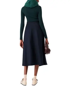 Maje Buckle Trim Pleat Front Midi Skirt