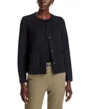 Eileen Fisher Cotton Boucle Round Neck Jacket