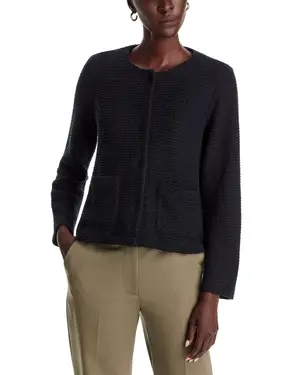 Eileen Fisher Cotton Boucle Round Neck Jacket