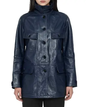 ALLSAINTS Roiya Leather Field Jacket - Navy Blue