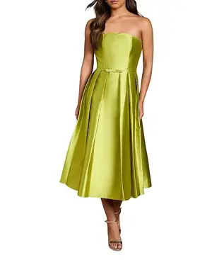Coast Scalloped Strapless Midi Dress Chartreuse