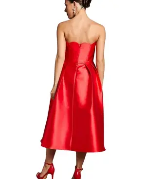 Coast Scalloped Strapless Midi Dress - Red