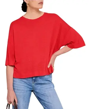 Mint Velvet Linen Blend Boxy Silhouette T-shirt - Red
