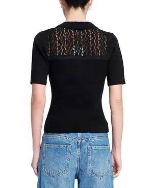 Central Park West Scarlet Lace Combo Button Up Sweater