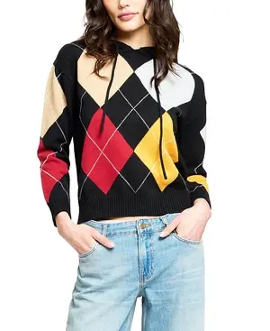 Central Park West Astrid Argyle Hoodie - Black Multicolor