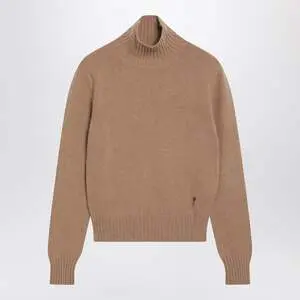 AMI Paris Camel Turtleneck Sweater In Cashmere And Wool - Cream