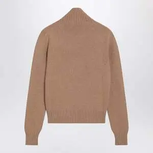 AMI Paris Camel Turtleneck Sweater In Cashmere And Wool - Cream