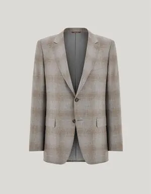 Canali Light Gray And Walnut Silk And Cashmere Regular-fit Overcheck Jacket