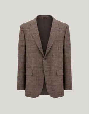 Canali Walnut And Dark Silk And Cashmere Regular-fit Overcheck Jacket