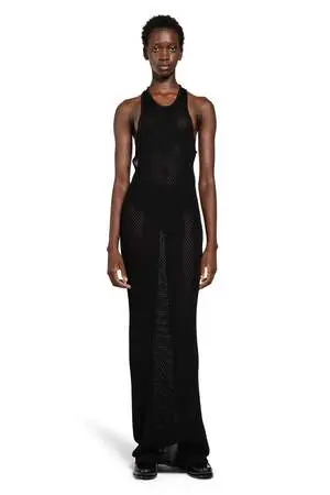 LANEUS Openwork Knit Long Dress - Black