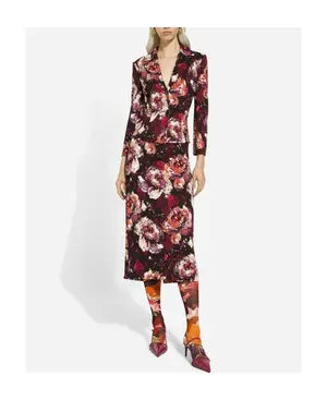 Dolce & Gabbana Dolce Gabbana Peony Printed Cady Calf-length Skirt