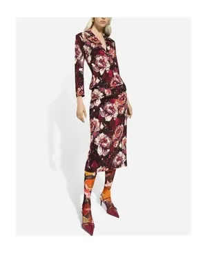 Dolce & Gabbana Dolce Gabbana Peony Printed Cady Calf-length Skirt