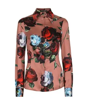 Dolce & Gabbana Dolce Gabbana Vintage Rose Printed Satin Shirt