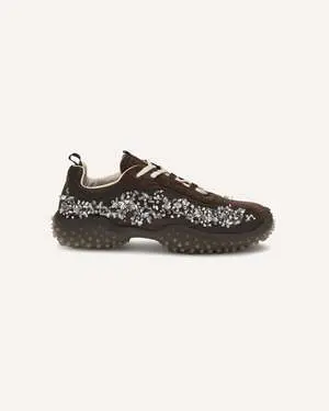 Miu Miu Suede And Technical Fabric Sneakers With Crystals - Brown